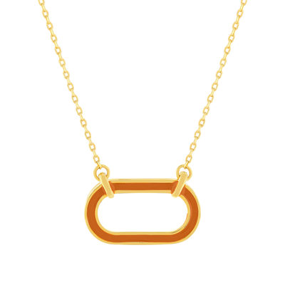 Collier plaqué or motif ovale laque orange 45cm. | MATY