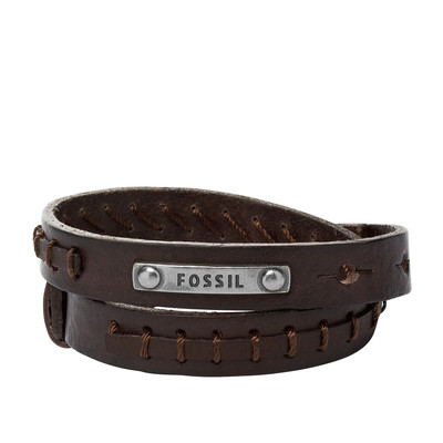 Bracelet FOSSIL acier cuir marron | MATY