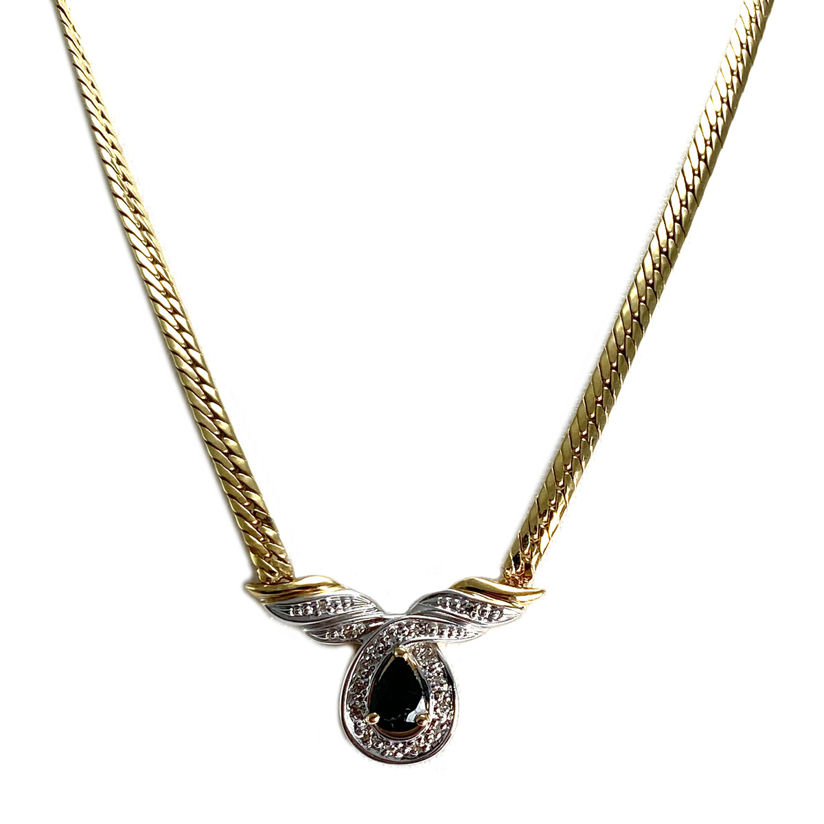 Collier d'occasion or 750 2 tons maille anglaise diamants saphir | MATY