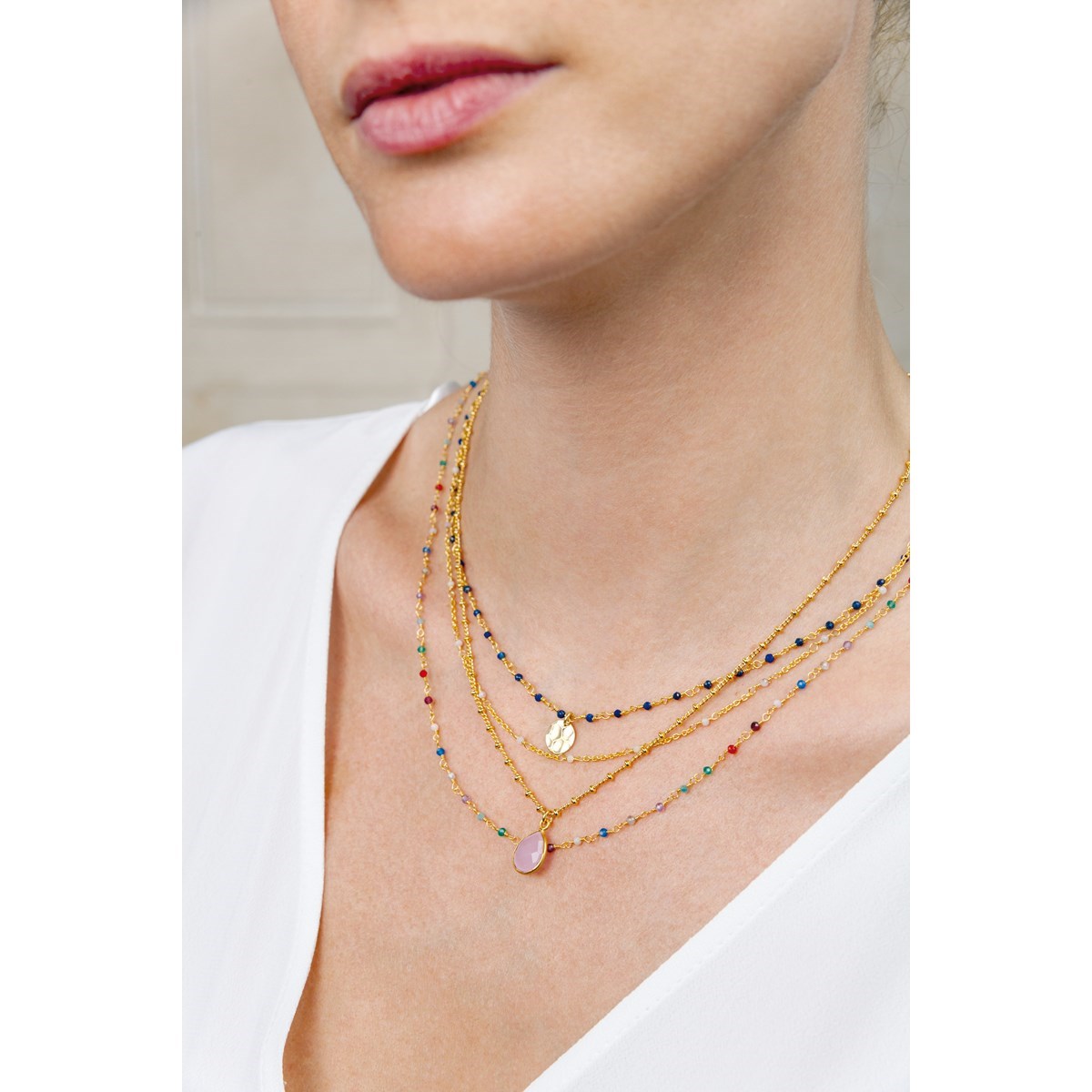 Collier pendentif pierre naturelle doré or fin 24K COLOR STONES GOUTTE ...