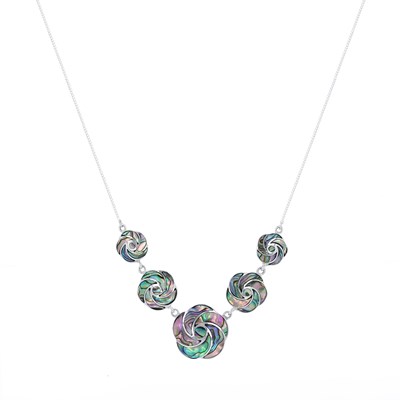 Unique Abalone Mother-of-Pearl Flower and Spiral Necklace on 925 ...