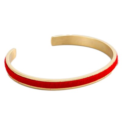 Bracelet jonc ouvert "SHANGHAI" Fausse fourrure rouge finition dorée ...