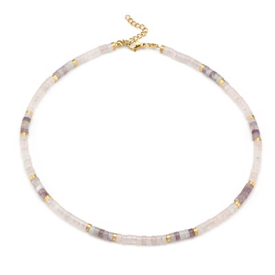 Collier Perles Heishi Pierres Naturelles Quartz Rose Améthyste ...