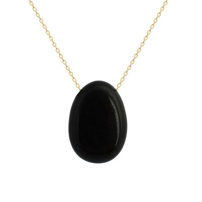 Collier pierre naturelle obsidienne noire Plaqué OR 750 3 microns BELLE ...