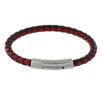 Bracelet Homme Cuir Tréssé Rond Bicolore 19cm - Rouge LES POULETTES | MATY