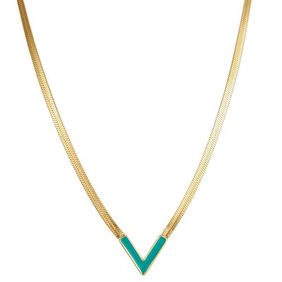 Collier V vert à maille plate LUZAKA | MATY