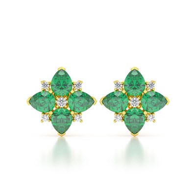 Boucles d'Oreilles Émeraude et Diamant en Or Jaune - 2.100gr | Aden ...