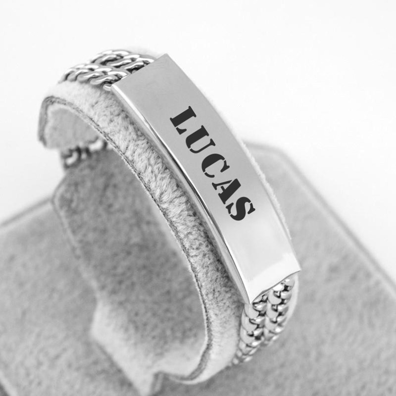 Bracelet gourmette multirang avec plaque coulissante acier inoxydable ...