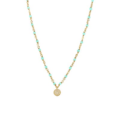 Collier Argent Doré Médaillon Serti Blanc Et Pierres Amazonite ...