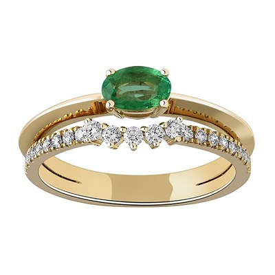 Bague double anneau or jaune émeraude diamants BRILLAXIS | MATY