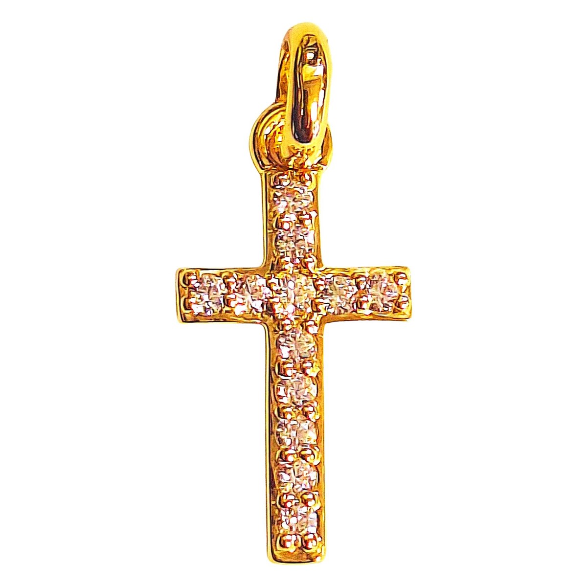 Pendentif croix simple en plaqué or sertie de cz cristal + chaîne 1,5cm ...