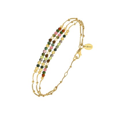 Bracelet Argent Doré Triples Chaînes Pierres Multi-tourmaline ...